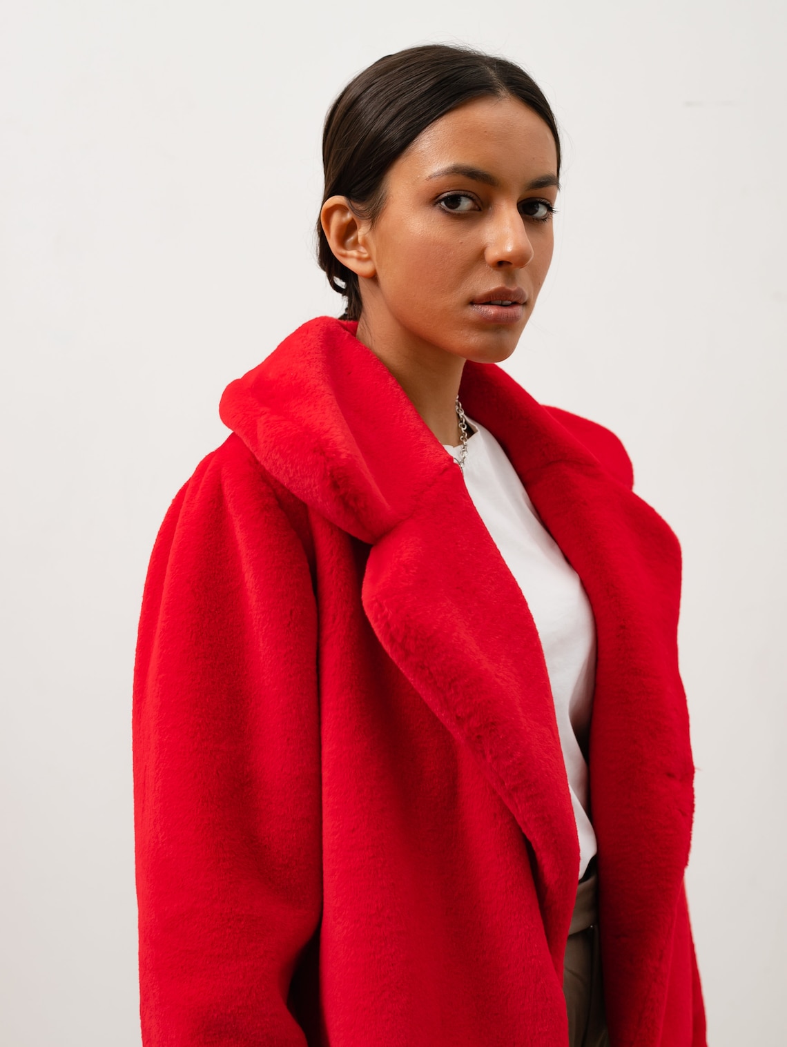 Fire Red Faux Fur Jacket, Cropped Coat With Collar, Soft Coat - Etsy