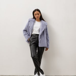 LAST PIECES Lilac Blue Faux Fur Jacket, Soft Touch Coat, Vegan Jacket ...