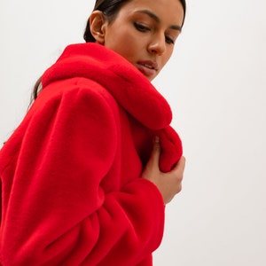Fire Red Faux Fur Jacket, Cropped Coat With Collar, Soft Coat - Etsy