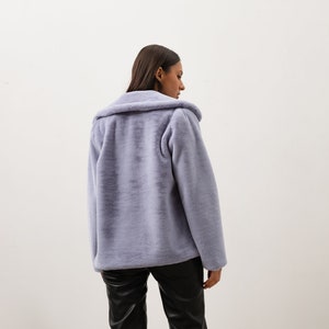 LAST PIECES Lilac Blue Faux Fur Jacket, Soft Touch Coat, Vegan Jacket ...