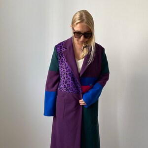 Woman Long Oversized Color Block Coat - Etsy