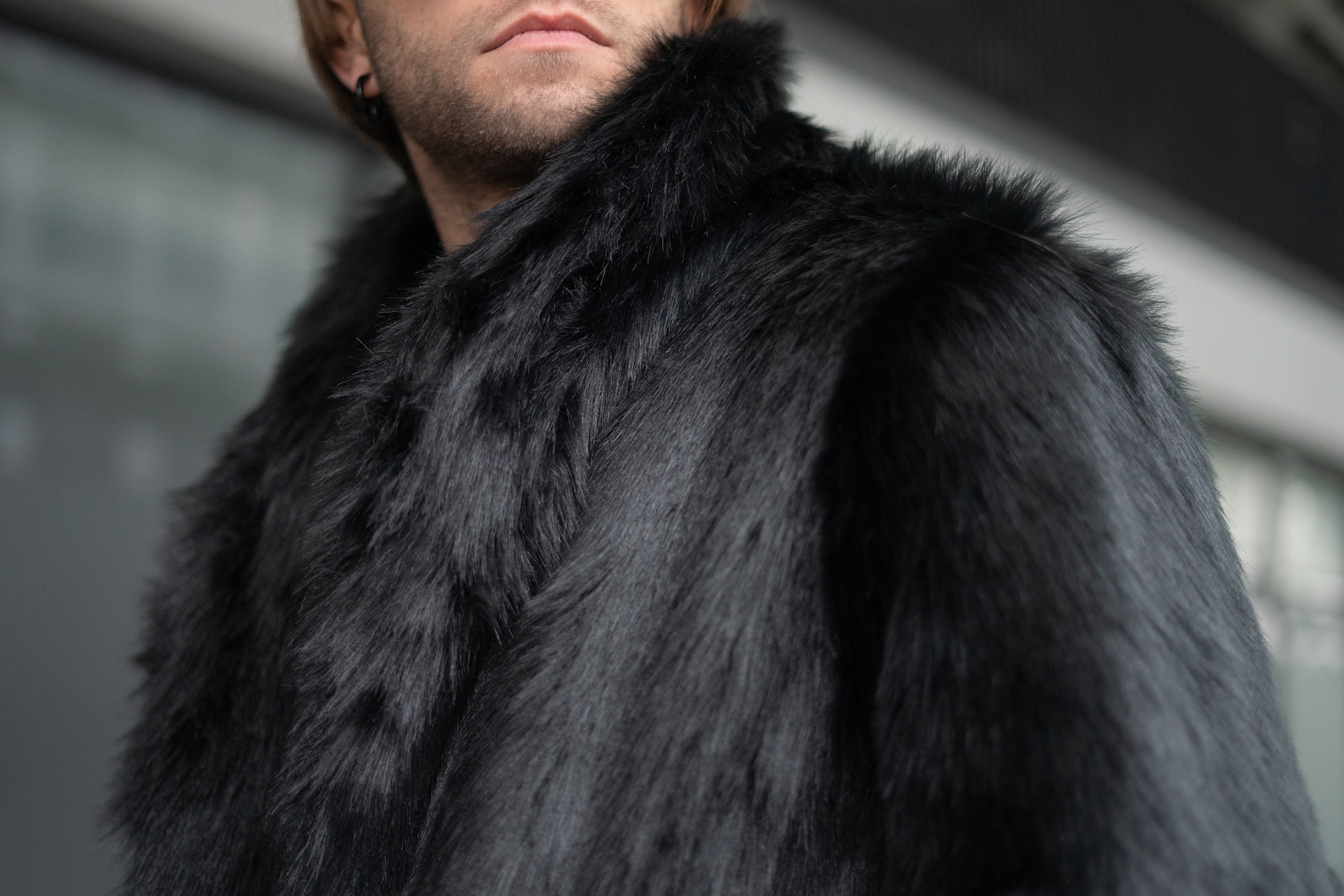 Black Wolf Midi Coat Men Collared Faux Fur Jacket - Etsy