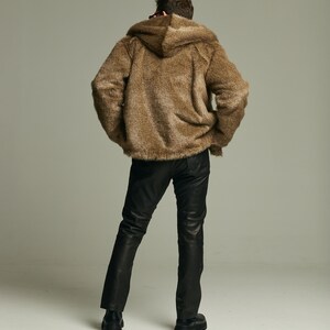Wolf Faux Fur Bomber With Oversized Hood , Mens Furry Hooded Jacket ...