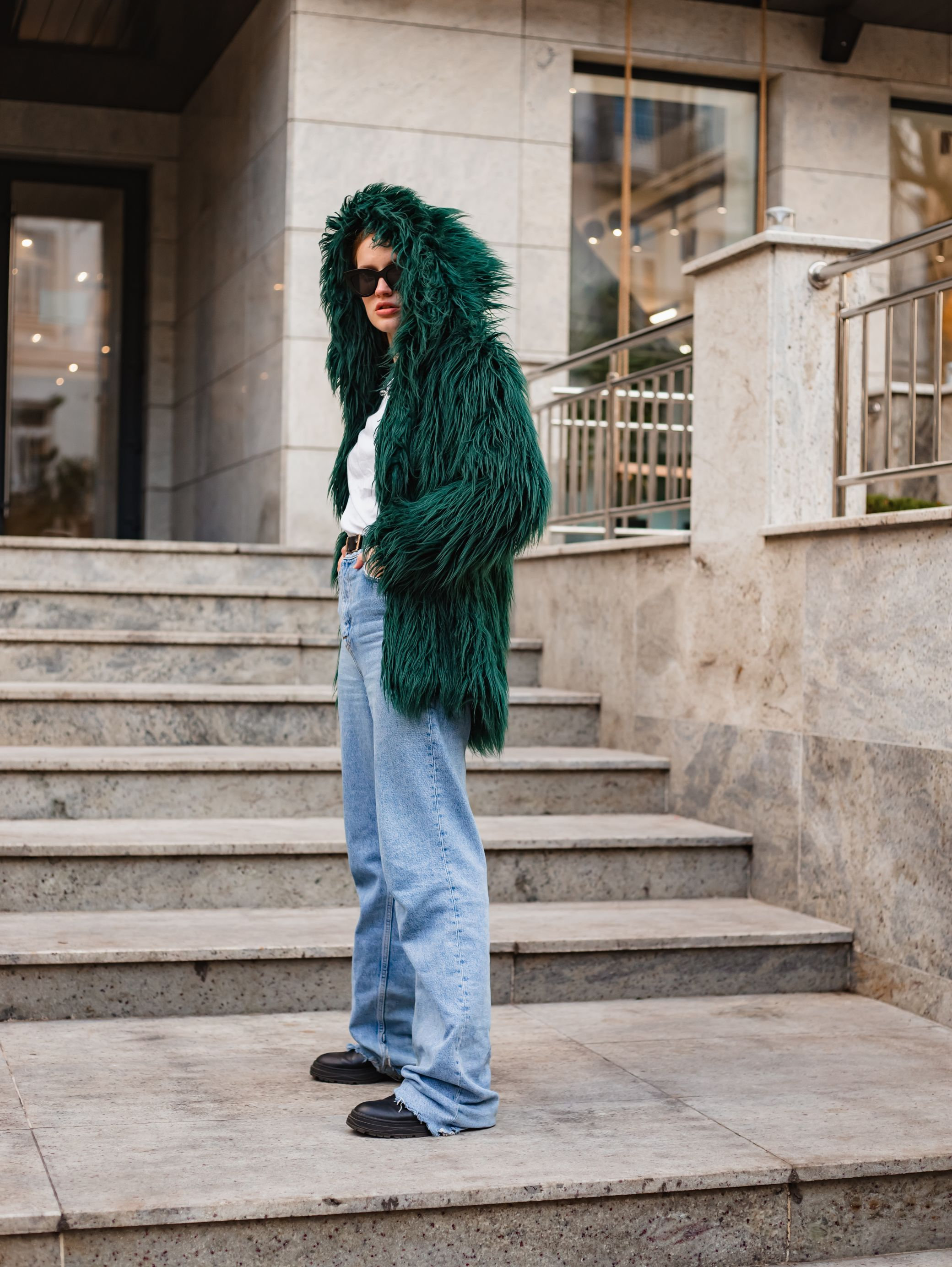 Emerald Green Faux Fur Coat Hooded Jacket Women's Shaggy | Etsy