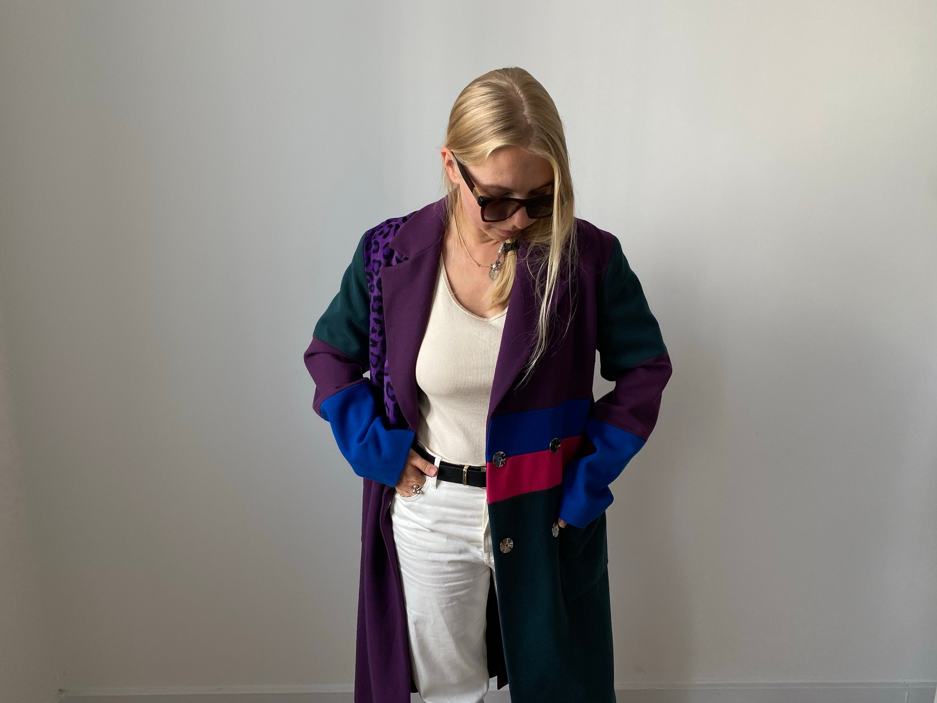Woman Long Oversized Color Block Coat - Etsy