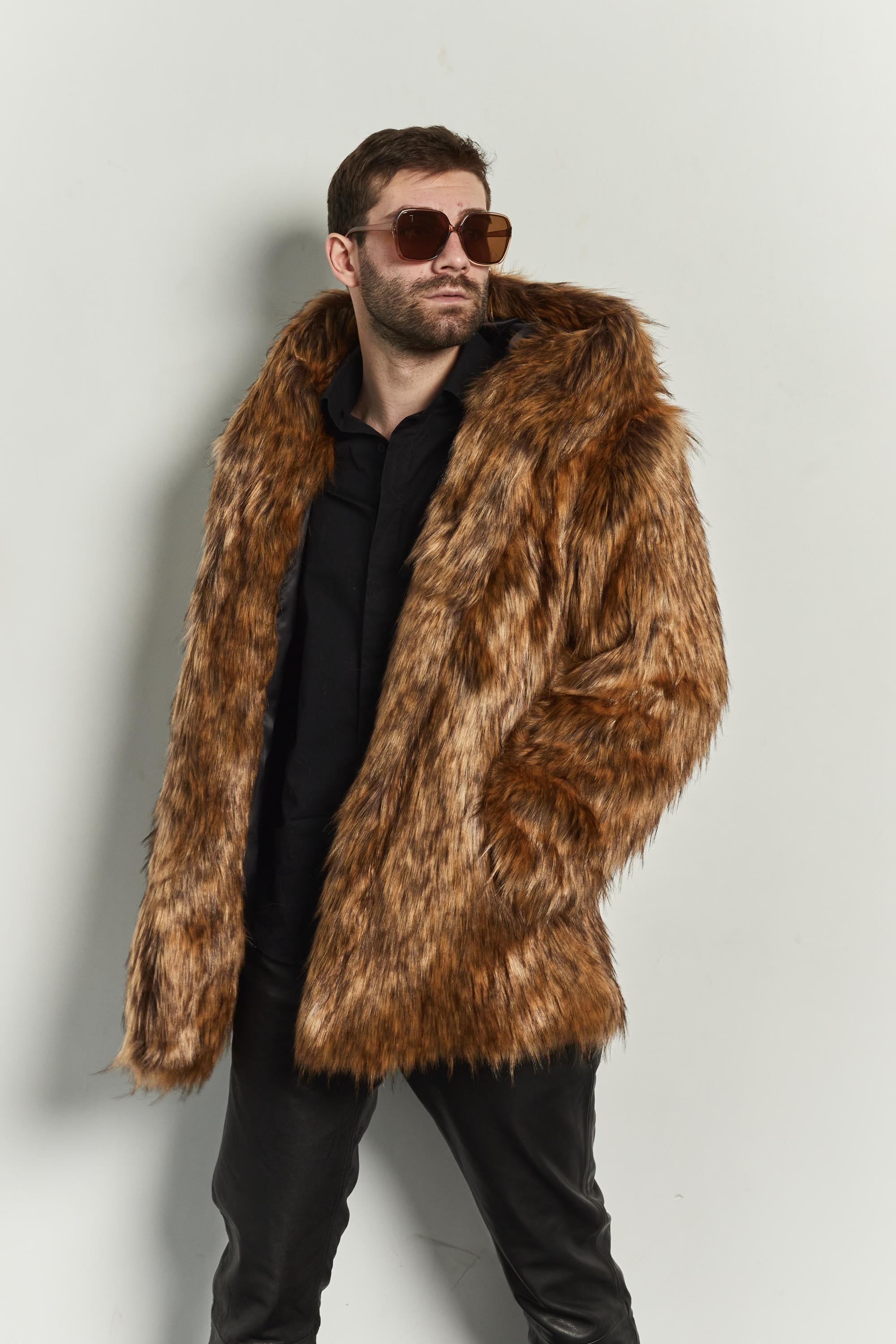 Men's Black Wolf Faux Fur Hooded Coat - Festival Rave Jacket - Etsy