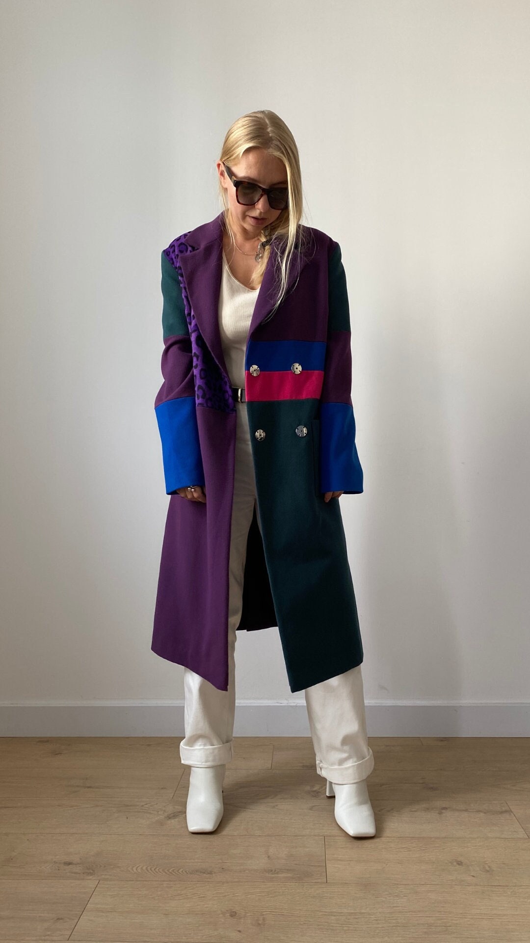 Woman Long Oversized Color Block Coat - Etsy