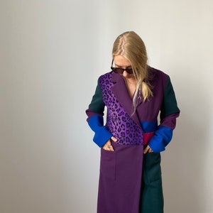 Woman Long Oversized Color Block Coat - Etsy