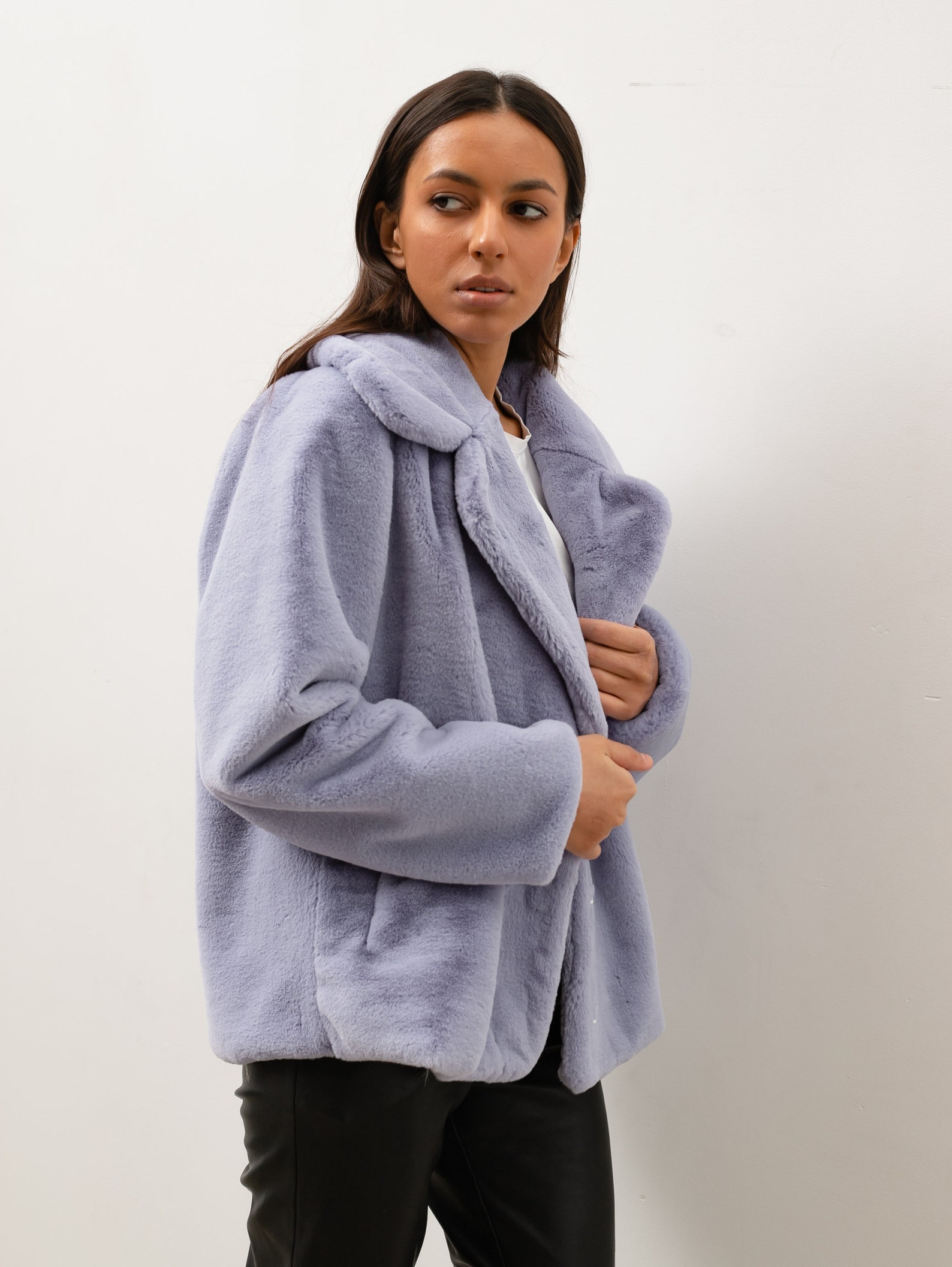 LAST PIECES Lilac Blue Faux Fur Jacket, Soft Touch Coat, Vegan Jacket ...