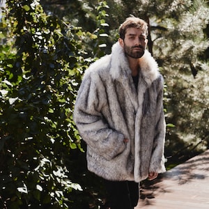 Collared Wolf Faux Fur Jacket, Short Furry Coat - Etsy