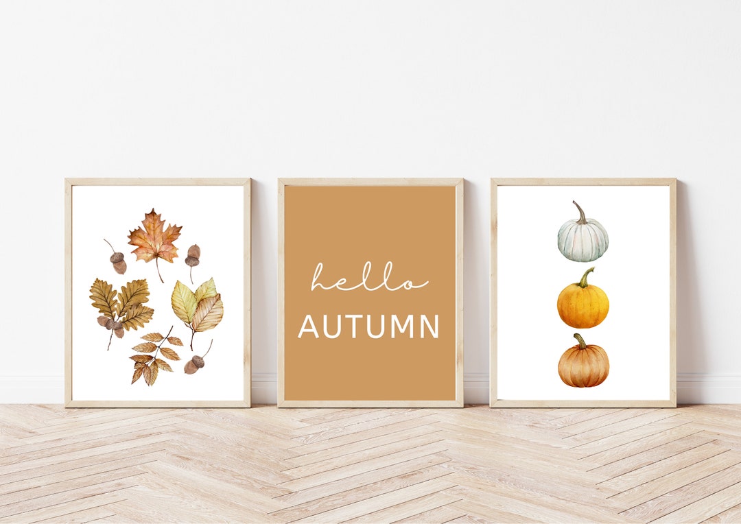 Set of 3 Watercolor Autumn Prints Printable Wall Art Hello - Etsy