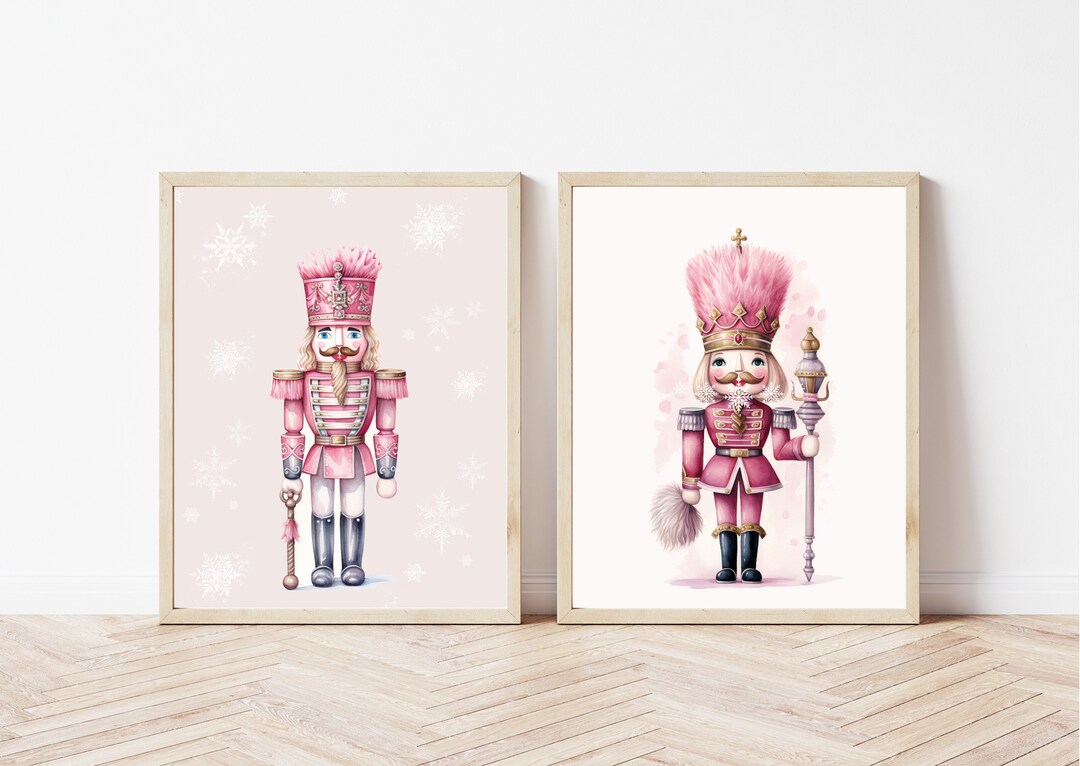 Christmas Pink Nutcrackers, Set of 2 Prints, Christmas Printable Art, Vintage Wall Art Decor ...
