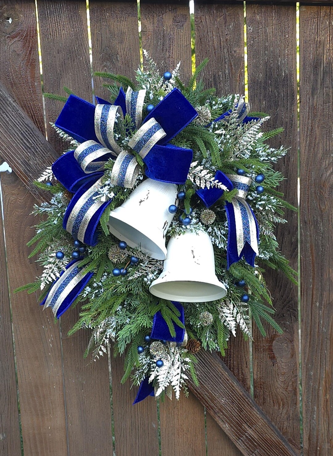 Blue and Gold Christmas Wreath, Elegant Christmas Wreath, Christmas ...