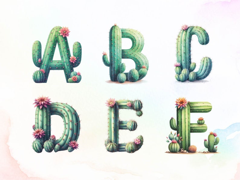 Cactus Png Watercolor Cactus Font Cactus Letters Clipart Alphabet Png ...