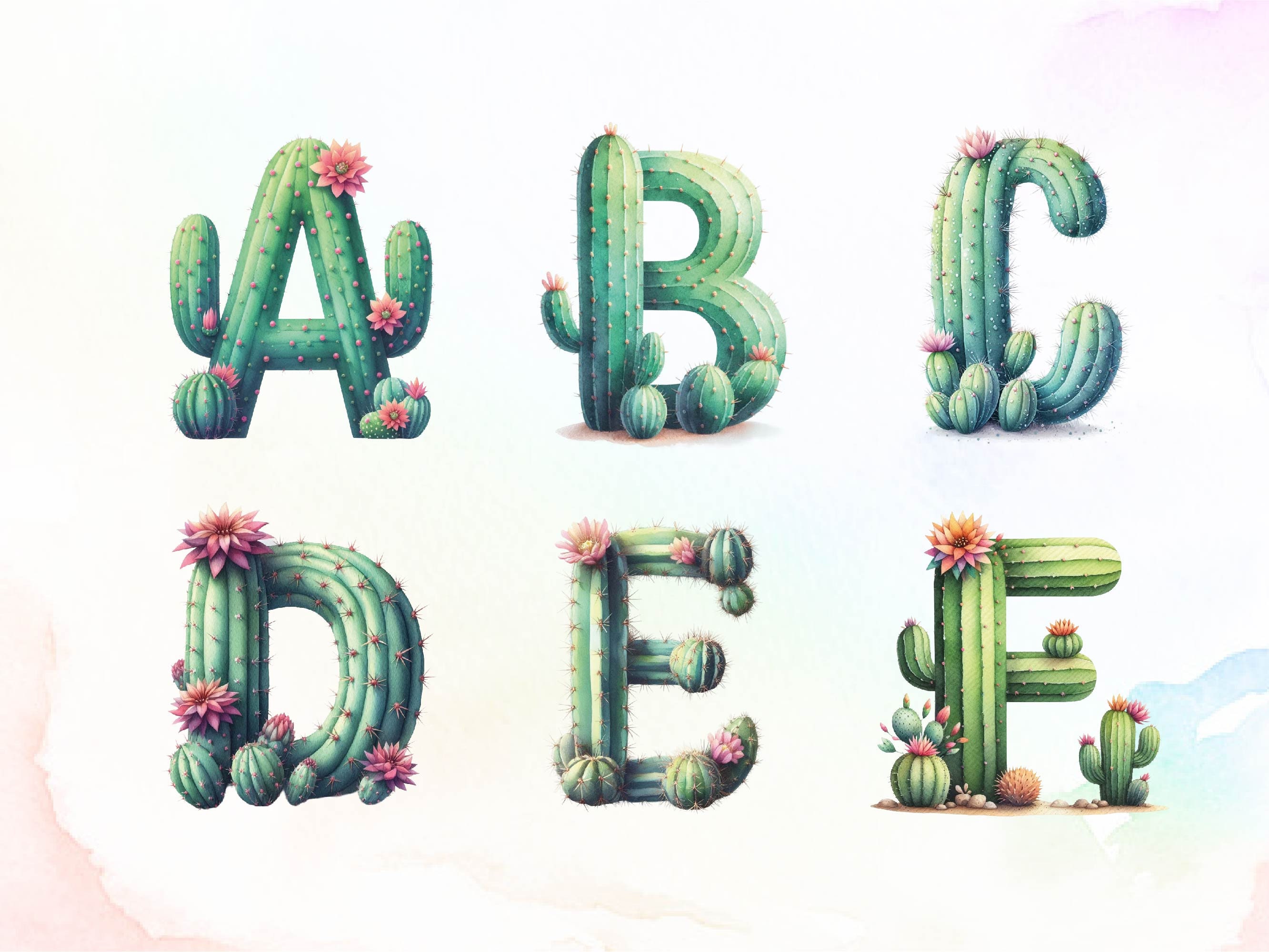 Cactus Png Watercolor Cactus Font Cactus Letters Clipart Alphabet Png ...