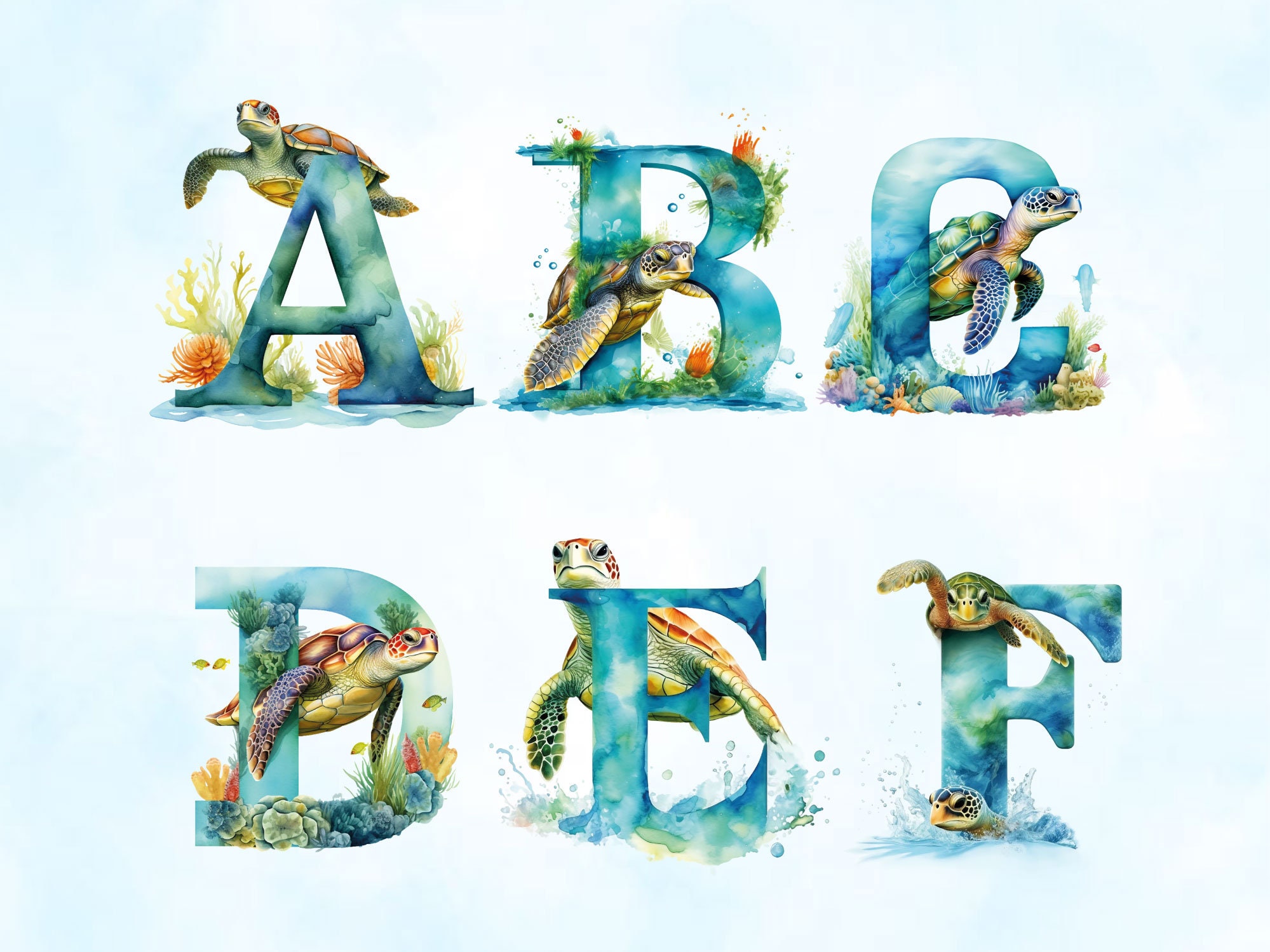 Sea Turtle Png Sea Turtle Clipart Alphabet Png Decorative - Etsy