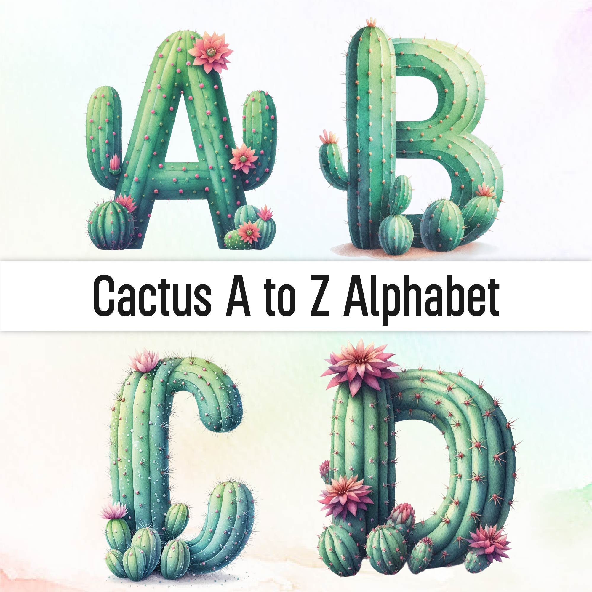 Cactus Png Watercolor Cactus Font Cactus Letters Clipart Alphabet Png ...