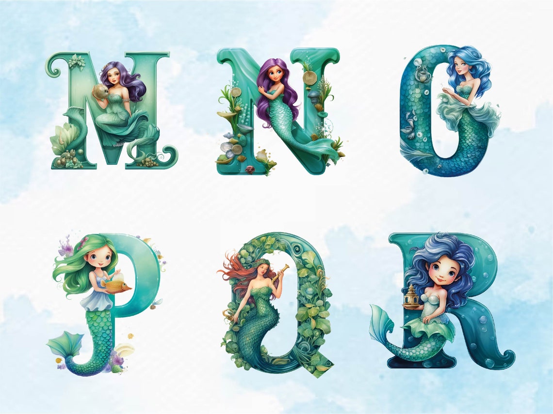 Mermaid Png Mermaid Clipart Alphabet Png Decorative Letters - Etsy