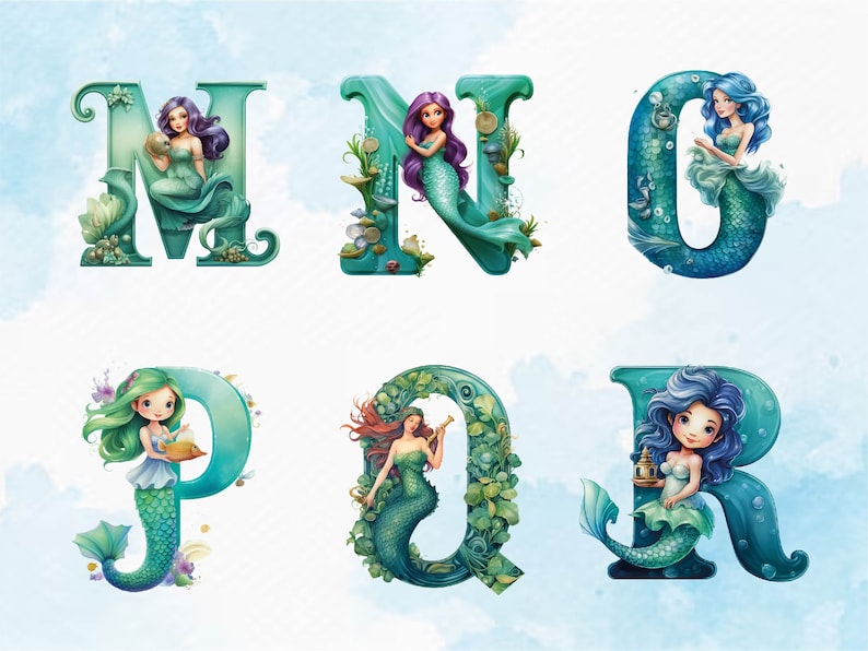 Mermaid Png Mermaid Clipart Alphabet Png Decorative Letters Iron on ...