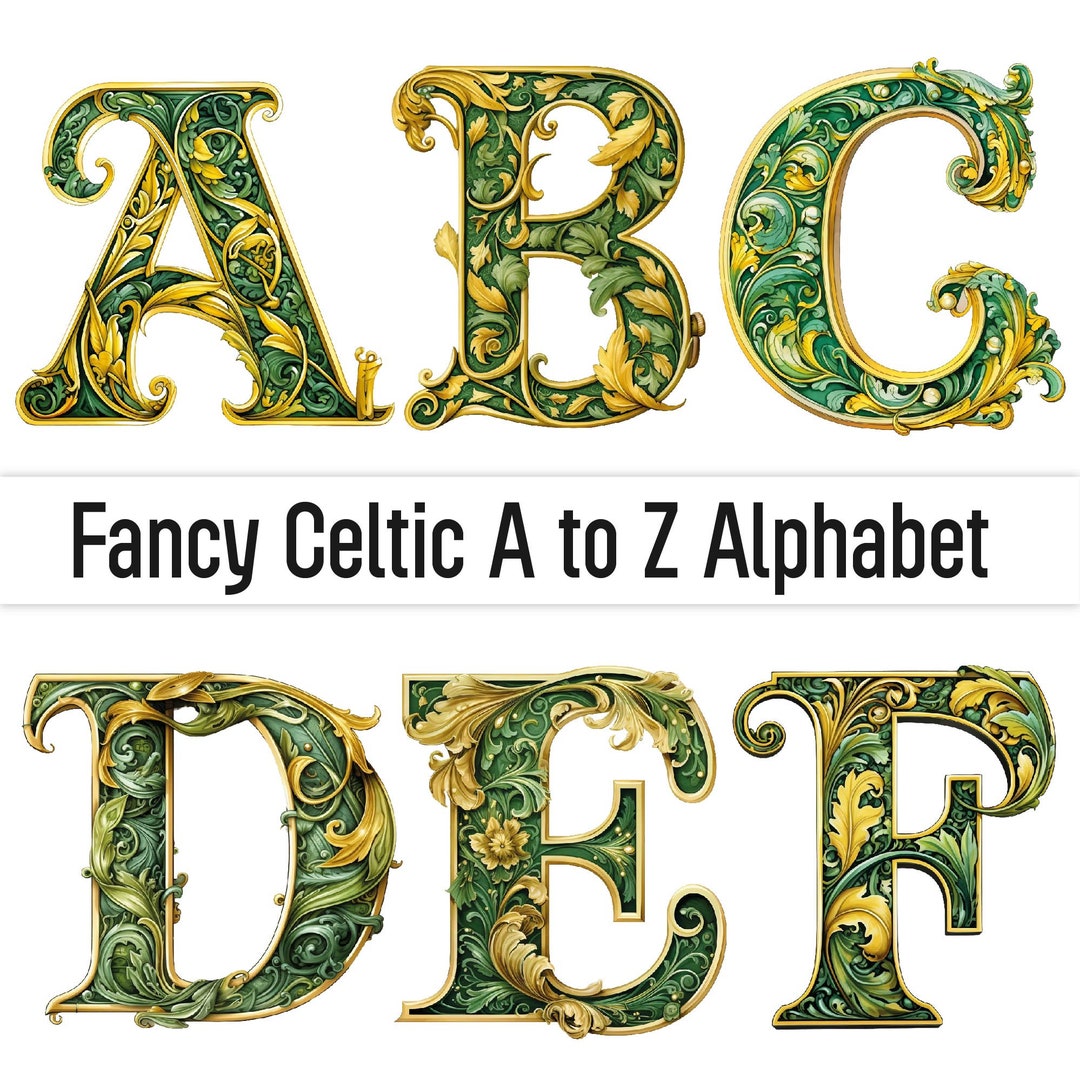 Fancy Letters Celtic Alphabet Fancy Floral Alphabet Clipart Decorative ...