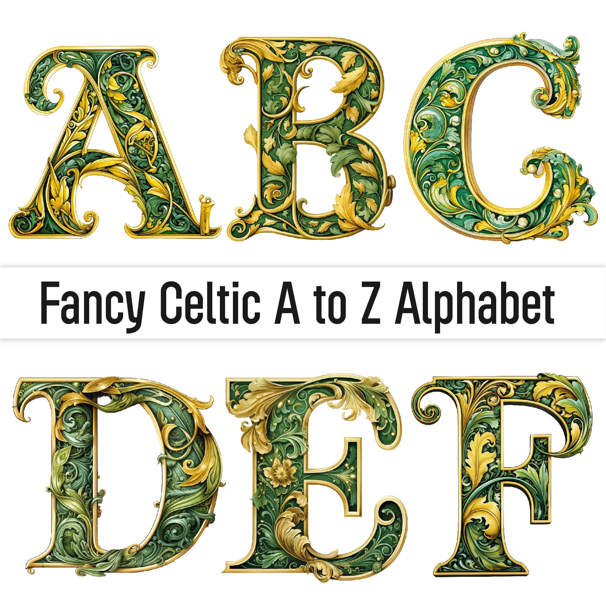 Fancy Letters Celtic Alphabet Fancy Floral Alphabet Clipart Decorative ...