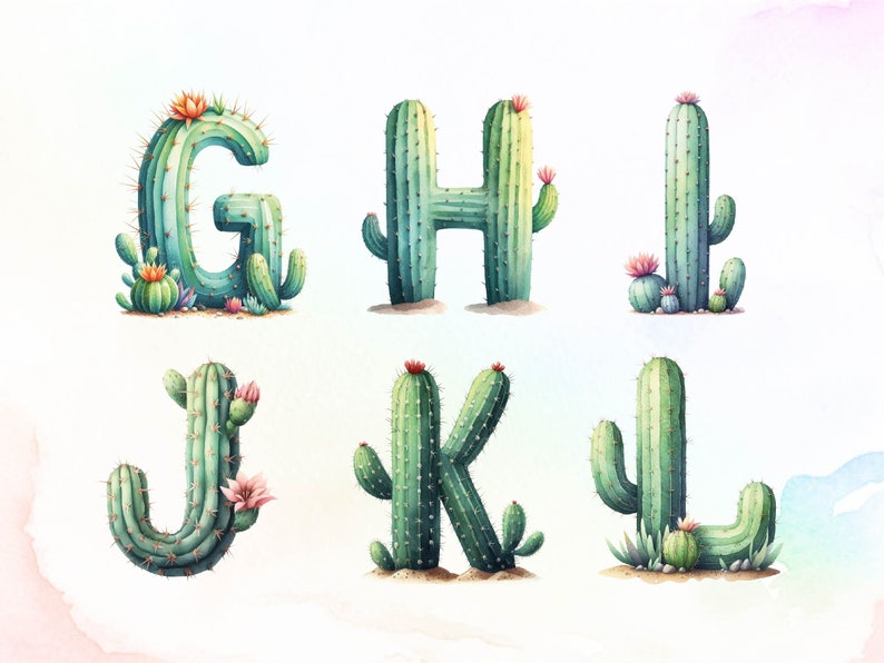 Cactus Png Watercolor Cactus Font Cactus Letters Clipart Alphabet Png ...