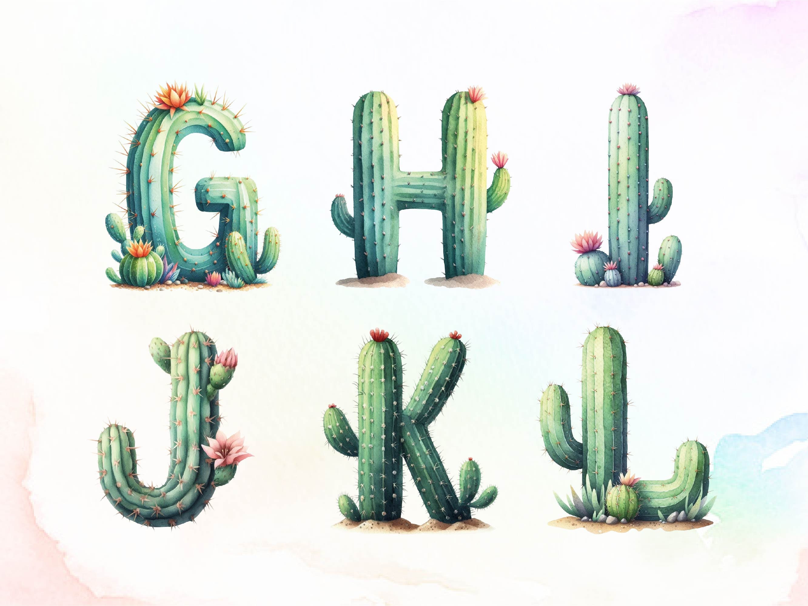 Cactus Png Watercolor Cactus Font Cactus Letters Clipart Alphabet Png ...