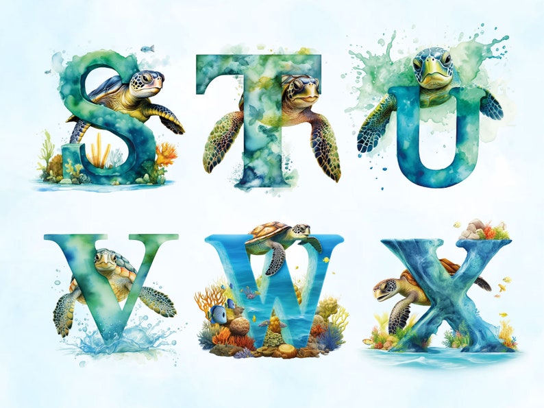 Sea Turtle Png Sea Turtle Clipart Alphabet Png Decorative - Etsy