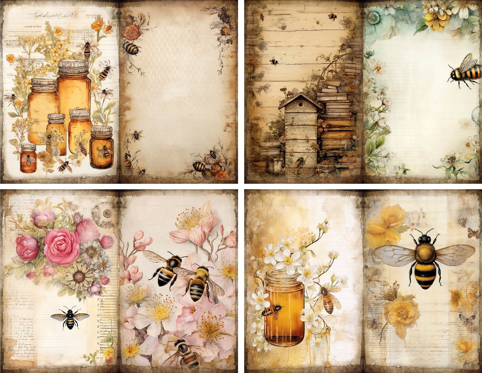 Bee Junk Journal Printable Bee Journal Page Digital Junk Journal ...