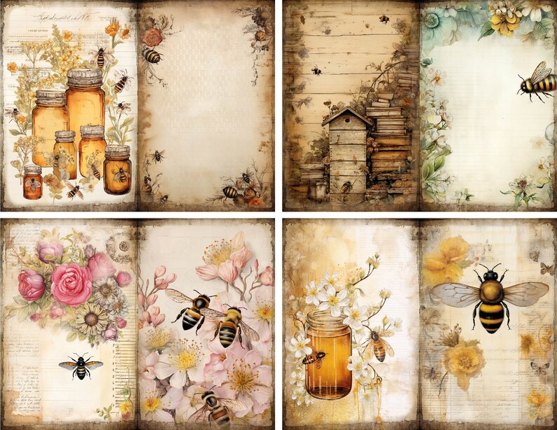 Bee Junk Journal Printable Bee Journal Page Digital Junk - Etsy