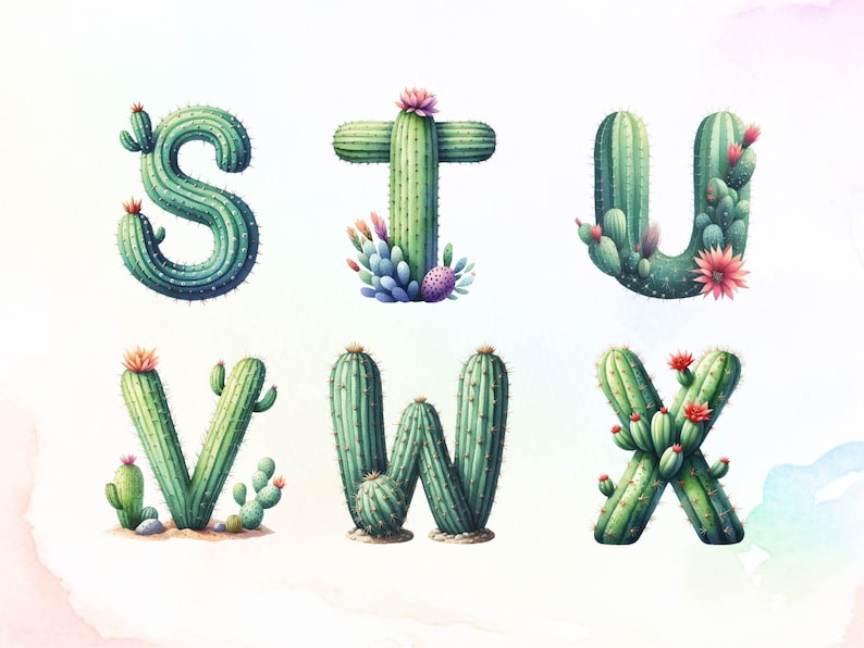 Cactus Png Watercolor Cactus Font Cactus Letters Clipart Alphabet Png ...
