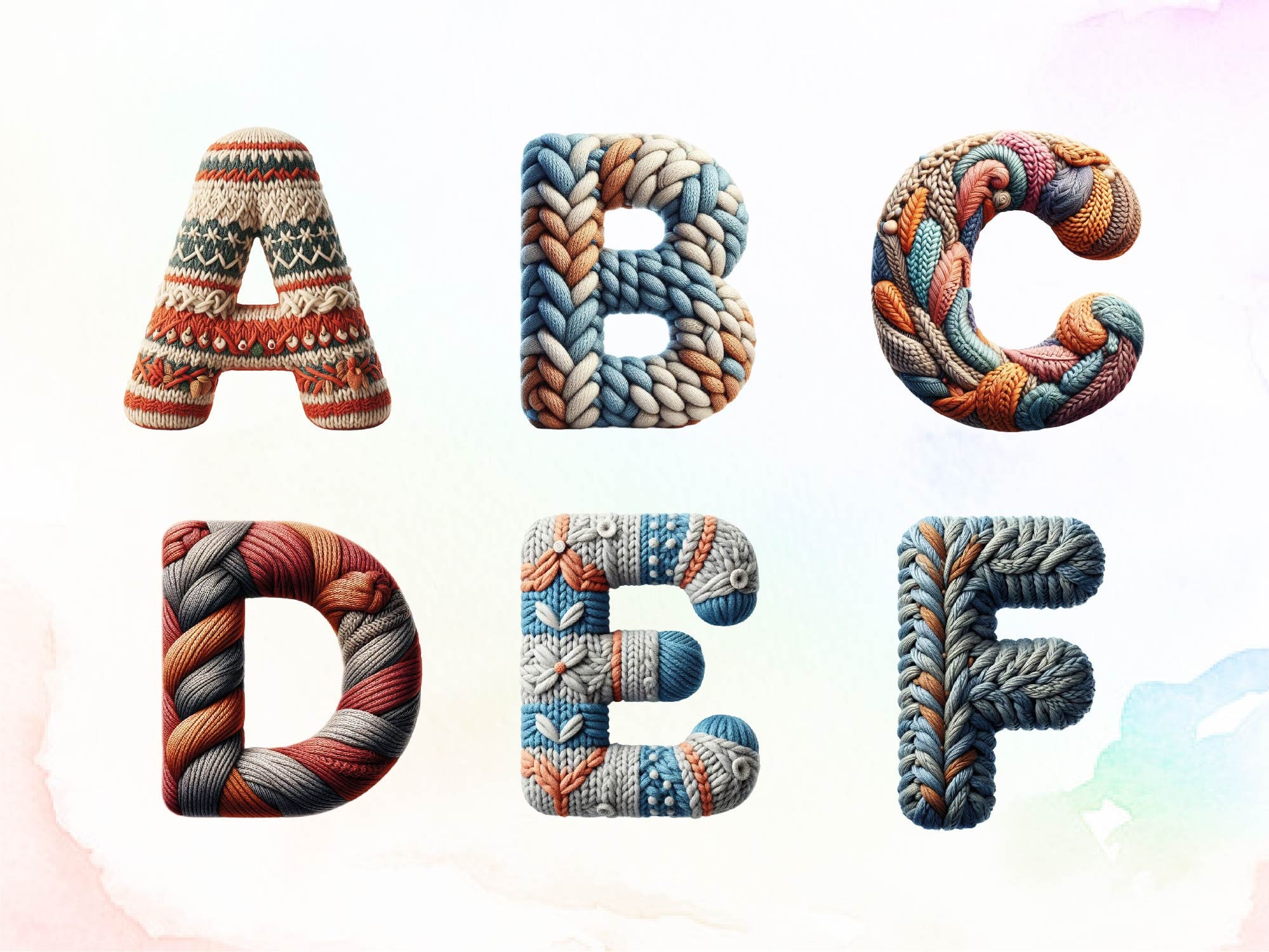 Knitting Clipart Knitting Stickers Letters Knitted Png Doodle Letters ...