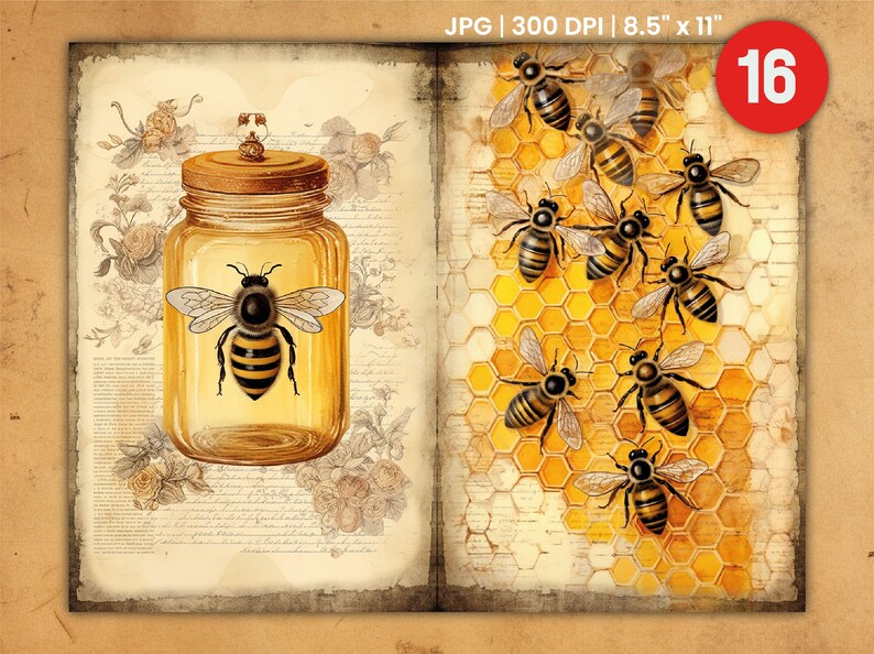 Bee Junk Journal Printable Bee Journal Page Digital Junk - Etsy