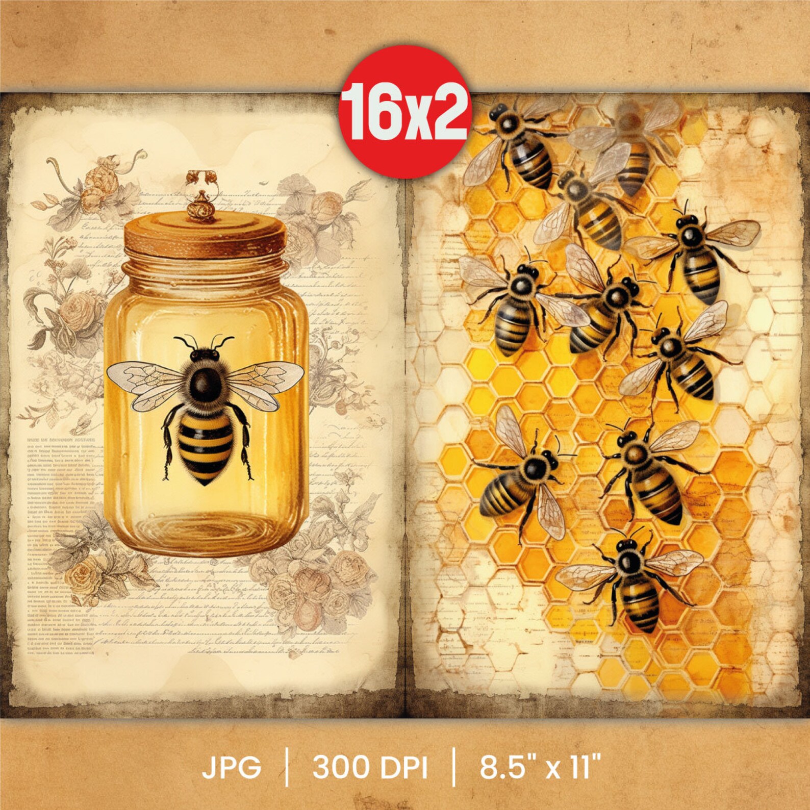 Bee Junk Journal Printable Bee Journal Page Digital Junk Journal ...