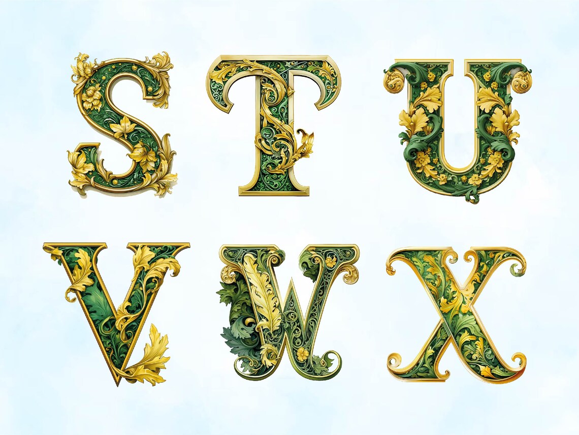 Fancy Letters Celtic Alphabet Fancy Floral Alphabet Clipart Decorative ...