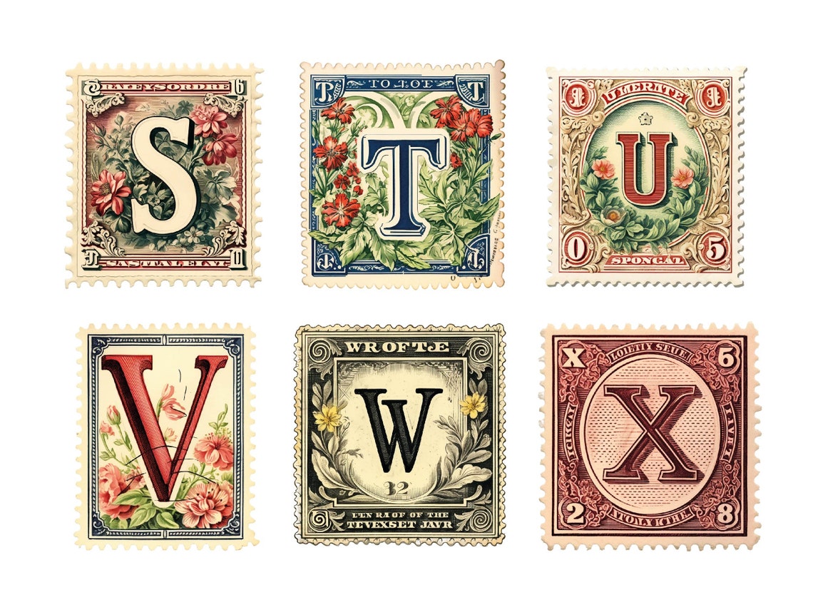 Postage Stamps Clipart Junk Journal Kit Alphabet Png Alphabet Clipart ...
