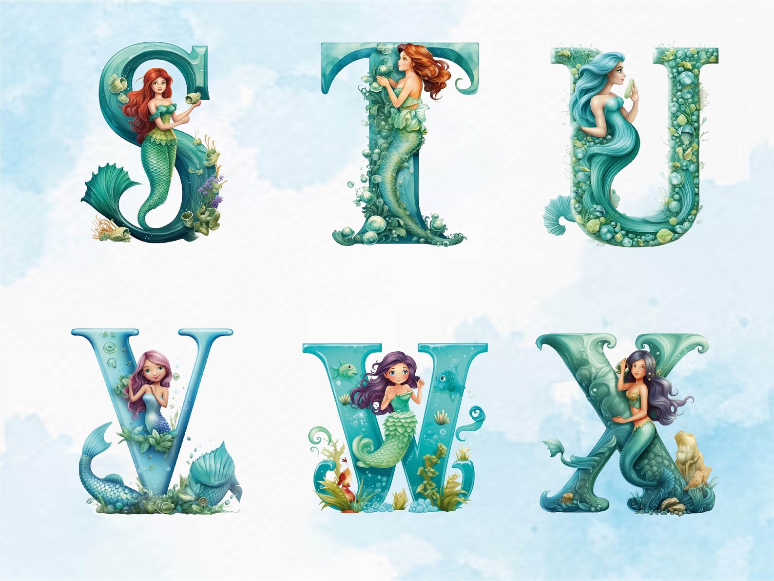 Mermaid Png Mermaid Clipart Alphabet Png Decorative Letters Iron on ...