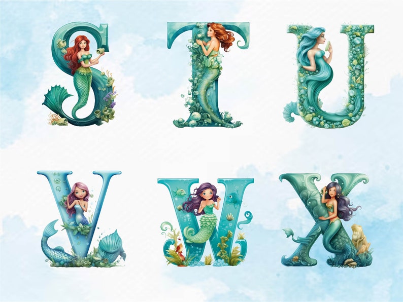 Mermaid Png Mermaid Clipart Alphabet Png Decorative Letters Iron on ...