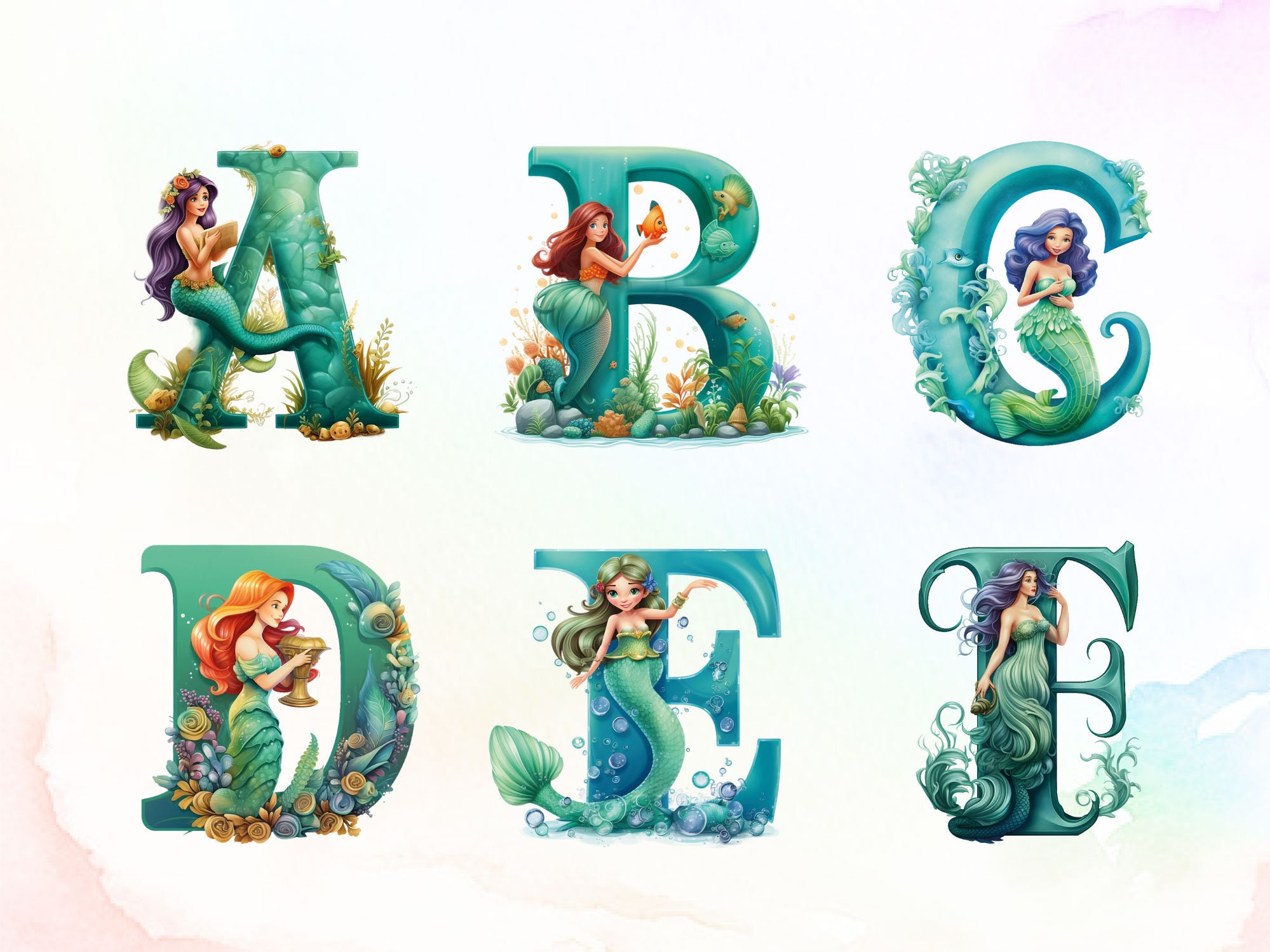 Mermaid Png Mermaid Clipart Alphabet Png Decorative Letters Iron on ...