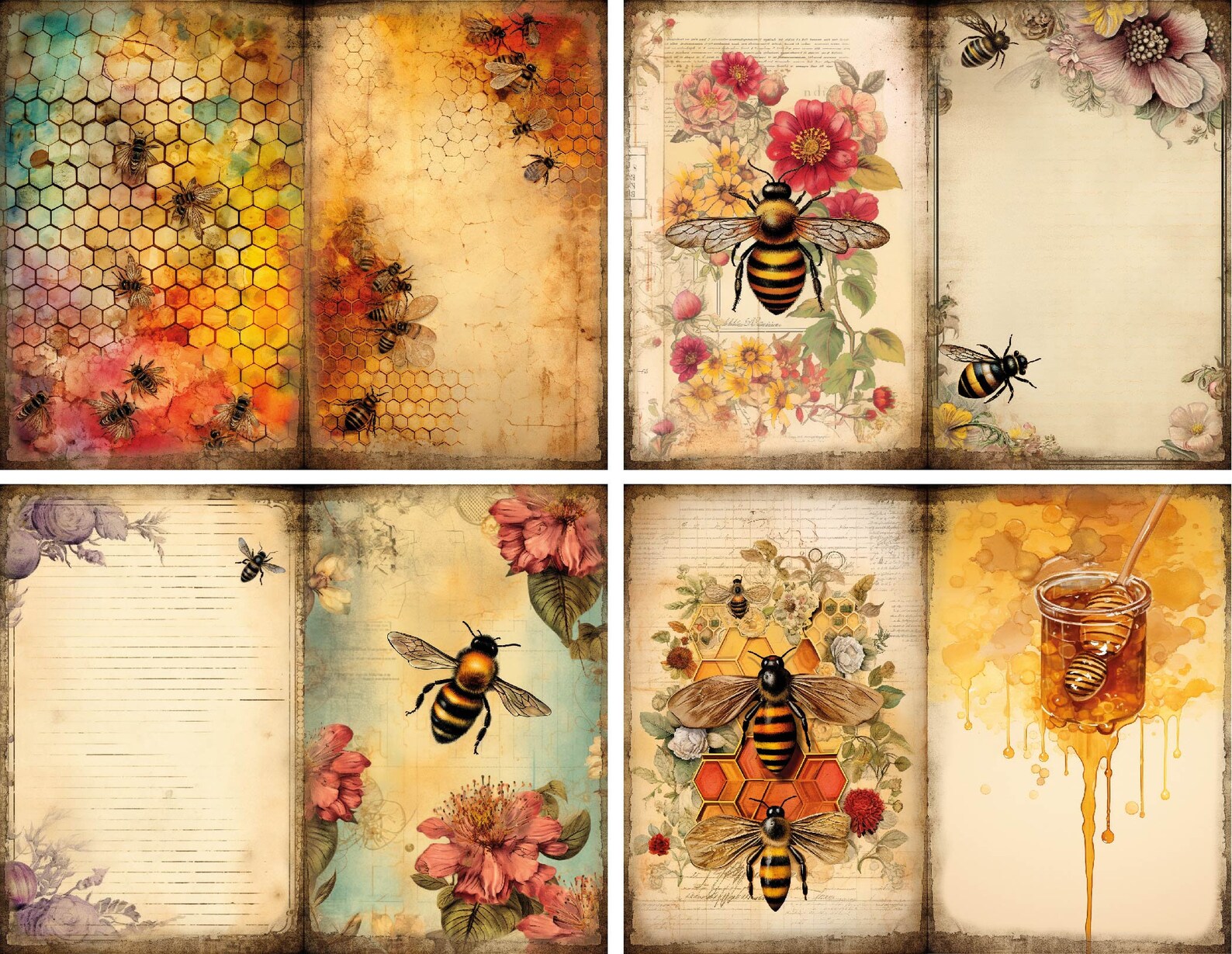 Bee Junk Journal Printable Bee Journal Page Digital Junk Journal ...