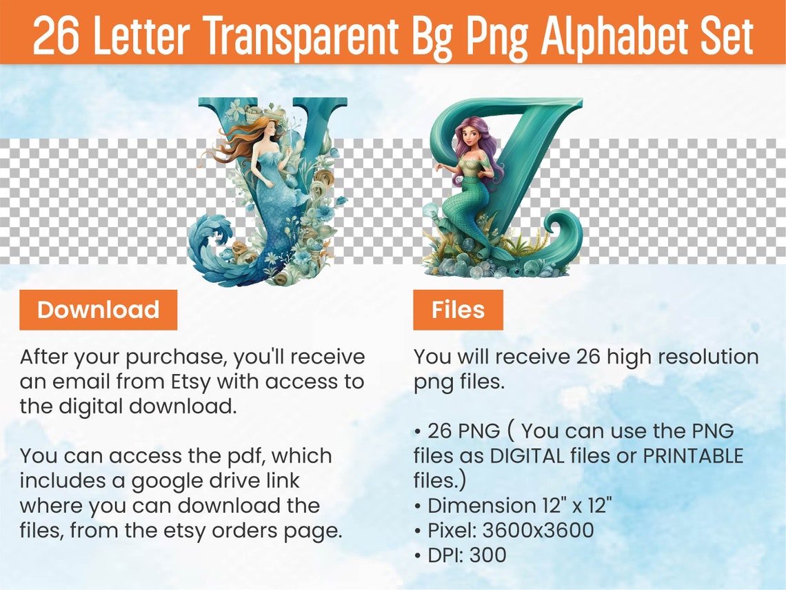 Mermaid Png Mermaid Clipart Alphabet Png Decorative Letters - Etsy