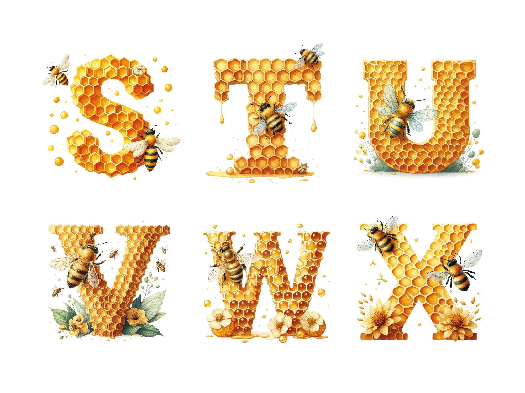 Honey Bee Clipart Png Letters Bee Sticker Bumble Bee Font Doodle ...