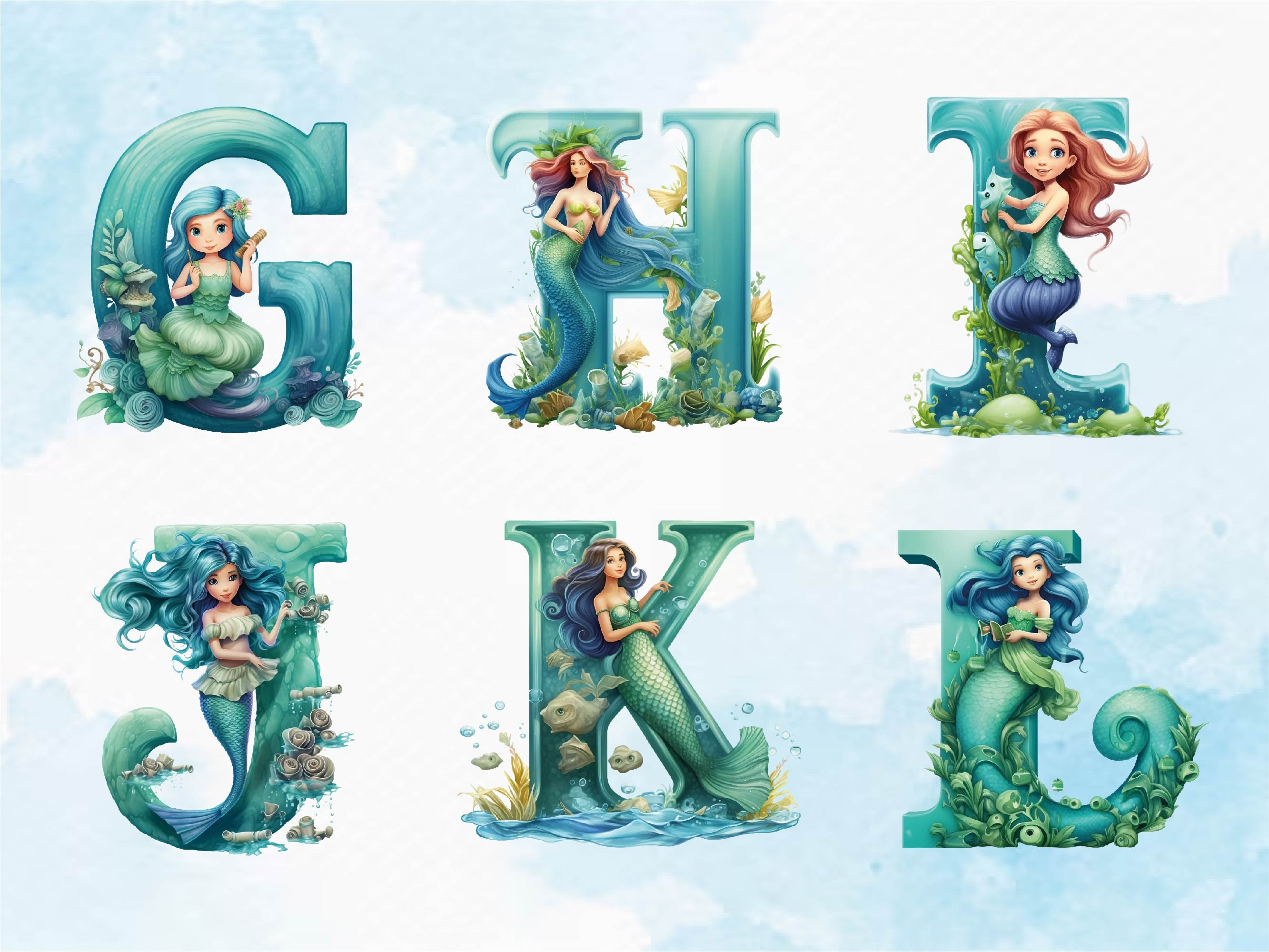 Mermaid Png Mermaid Clipart Alphabet Png Decorative Letters Iron on ...