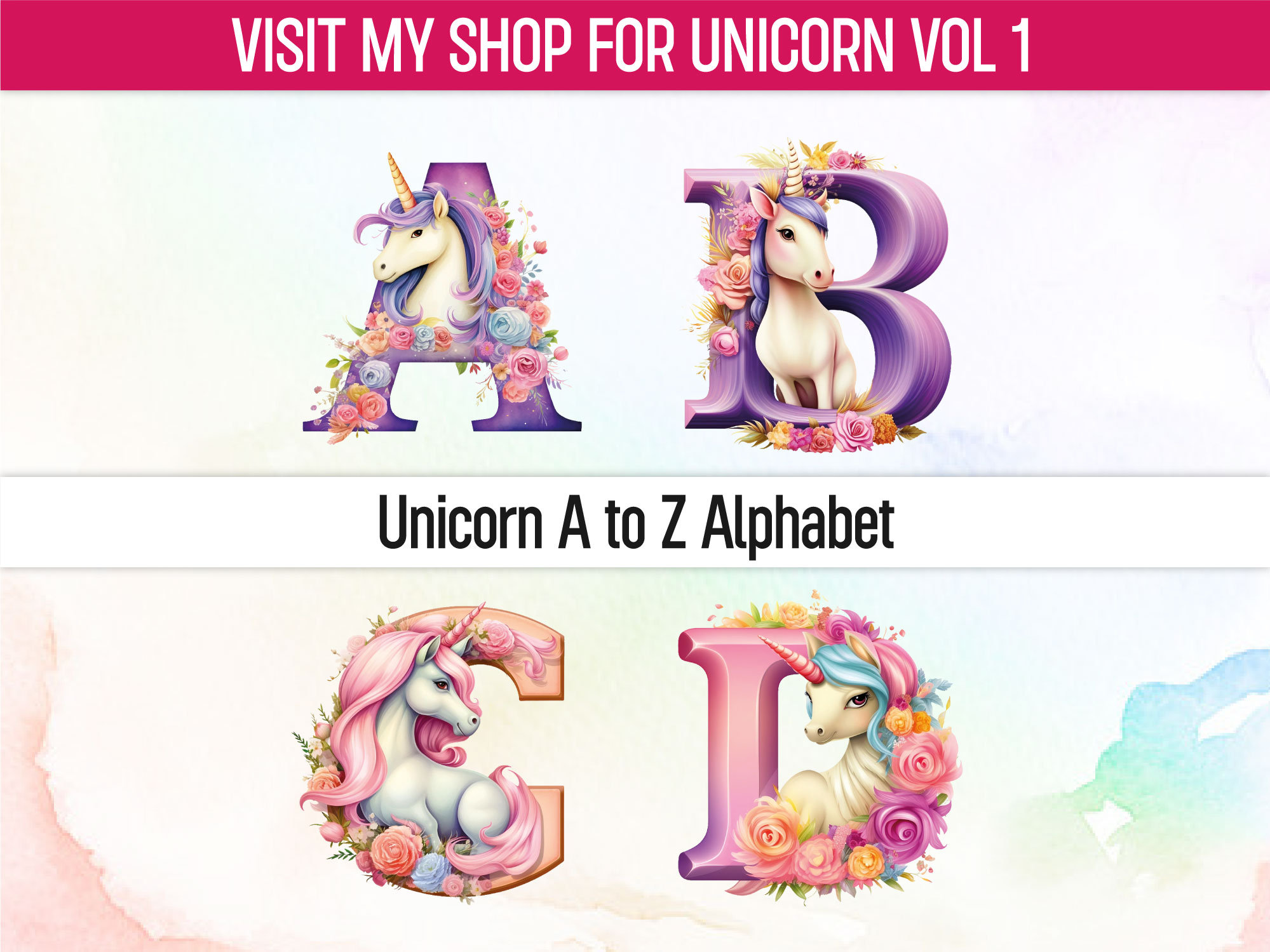 Unicorn Clipart Unicorn Png Alphabet Png Wall Art Unicorn Birthday ...