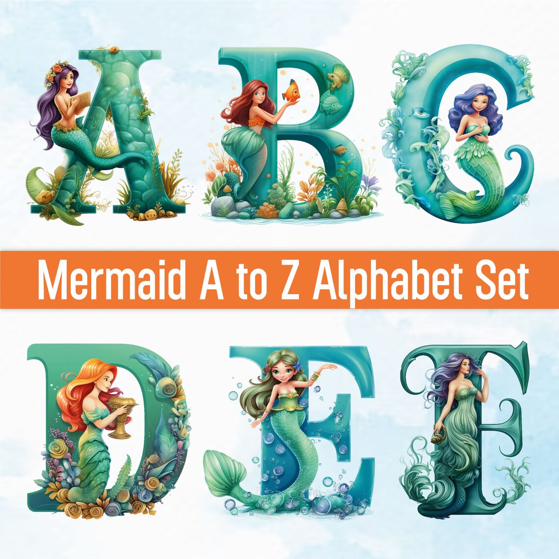 Mermaid Png Mermaid Clipart Alphabet Png Decorative Letters - Etsy