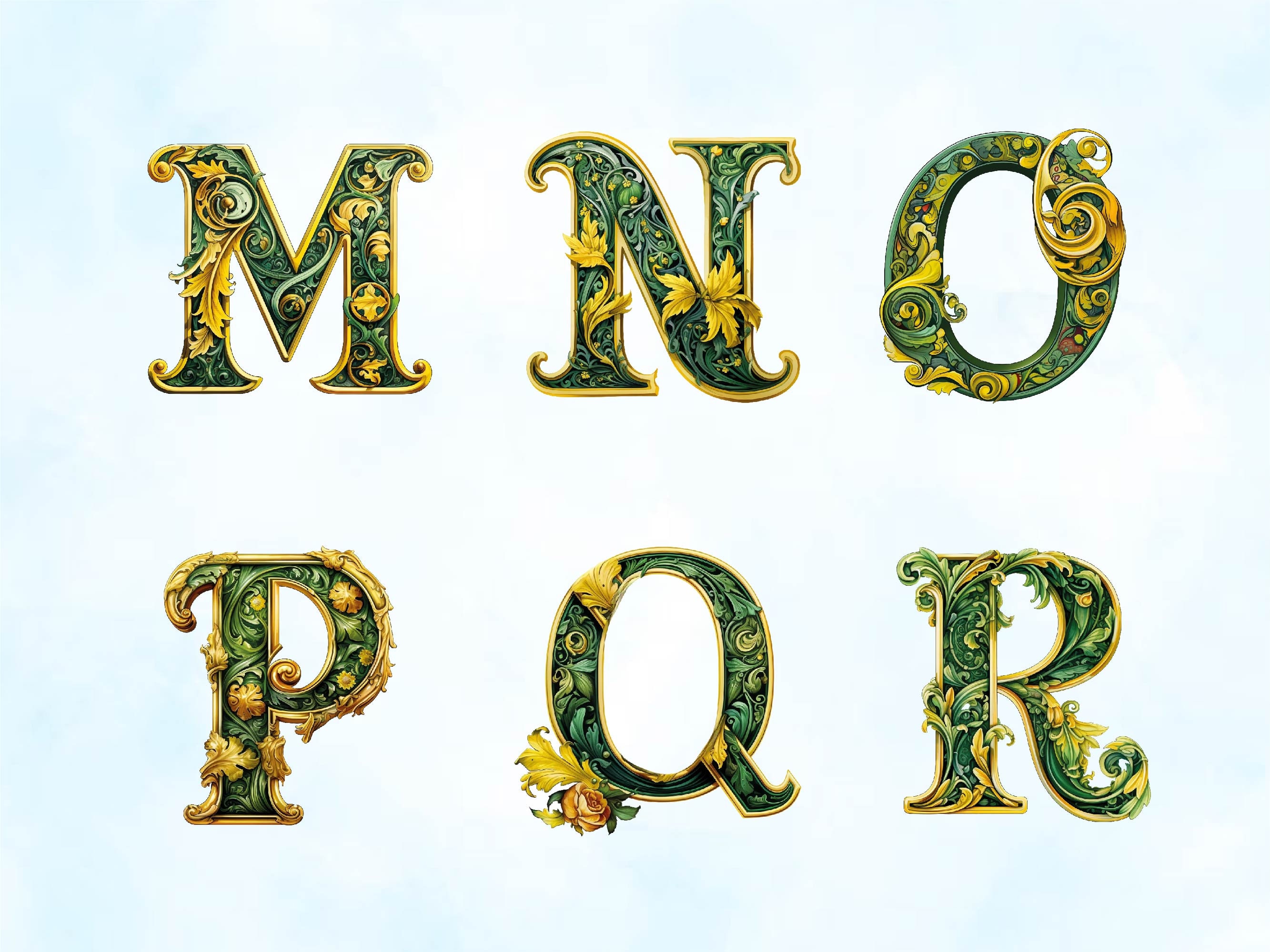 Fancy Letters Celtic Alphabet Fancy Floral Alphabet Clipart Decorative ...