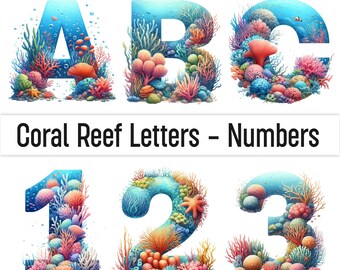 Ocean-themed Alphabet Clipart Set - Seashells & Coral Letters - Marine ...