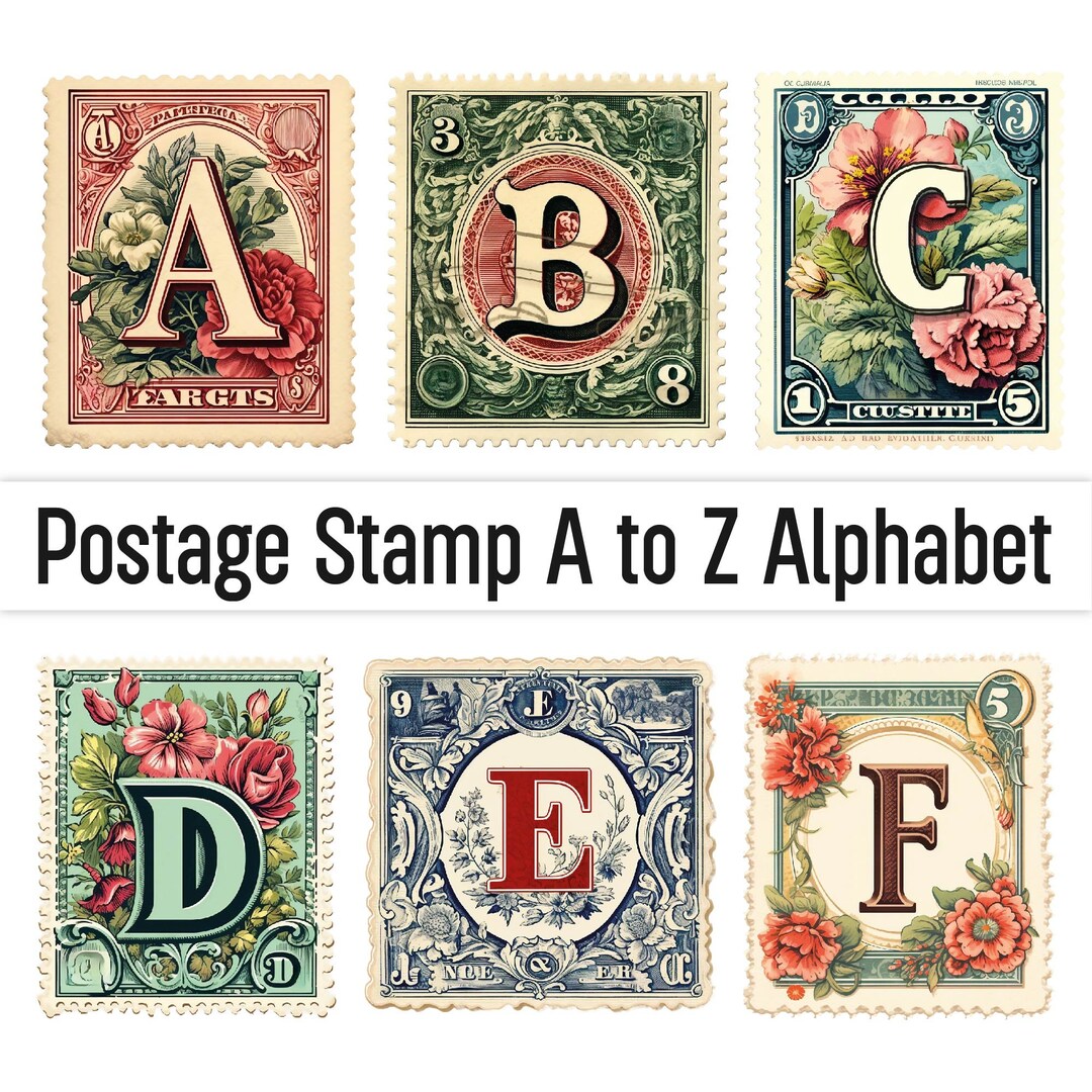 Postage Stamps Clipart Junk Journal Kit Alphabet Png Alphabet Clipart ...