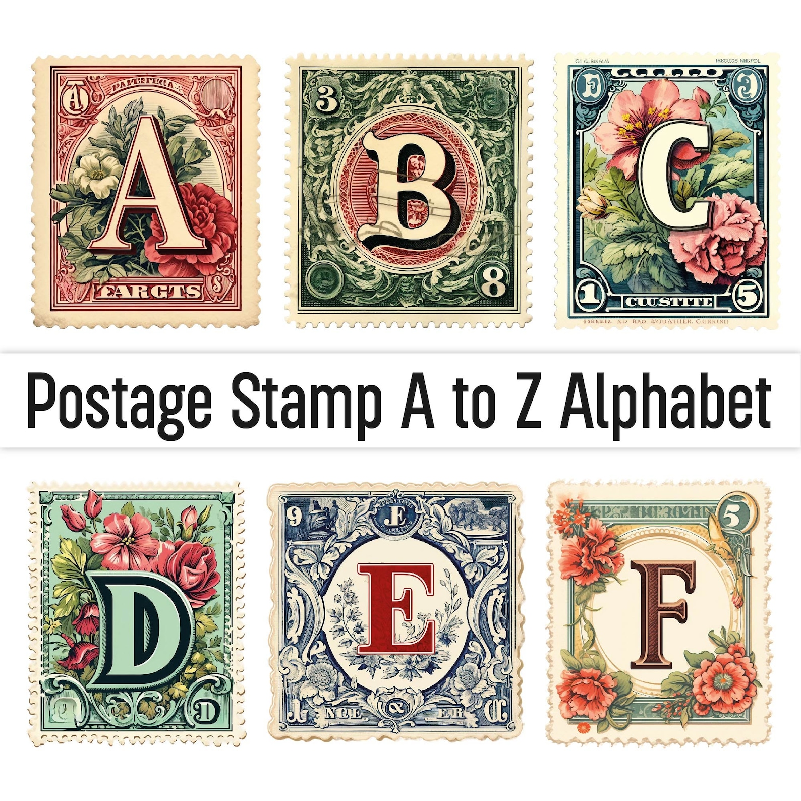 Postage Stamps Clipart Junk Journal Kit Alphabet Png Alphabet Clipart ...