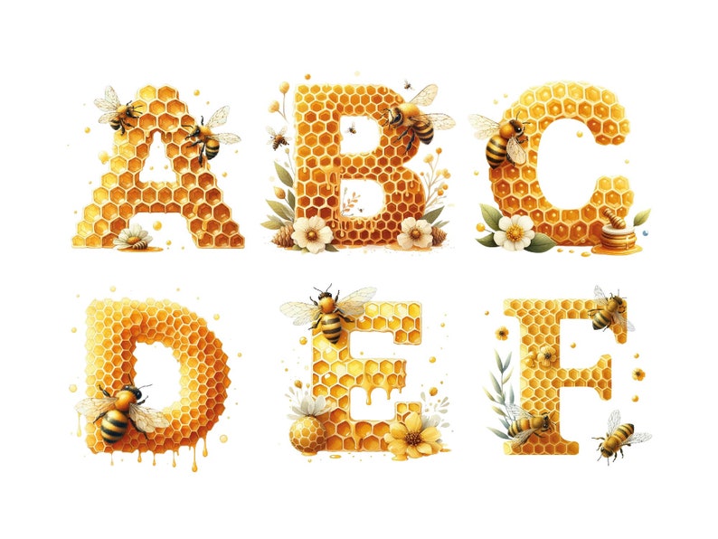 Honey Bee Clipart Png Letters Bee Sticker Bumble Bee Font Doodle ...